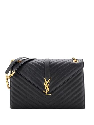 Saint Laurent Classic Monogram Envelope Satchel Matelasse Chevron Leather Large shoulder bag - Noir