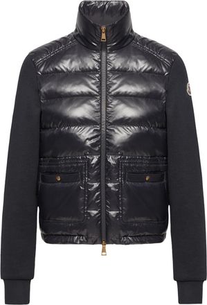 Moncler Moncler Sweat Zipp&eacute; En Coton Avec Devant En Nylon, Femme, Bleu, Taille: Xl