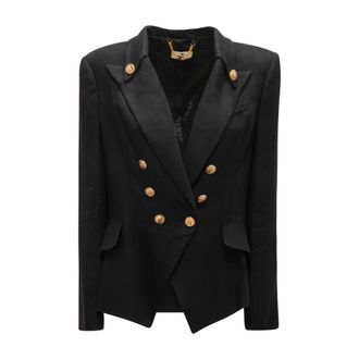Elisabetta Franchi Giacca Doppiopetto Wool-Linen Jacket Gi-162-52E2 - - Jackets - Damen - Schwarzk - XL