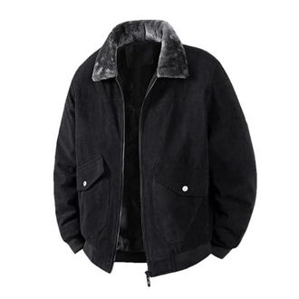 Generic Veste en velours côtelé épais doublé polaire pour homme - Chaud - Pour le travail et le quotidien - Avec revers à fermeture éclair, Noir, XXL