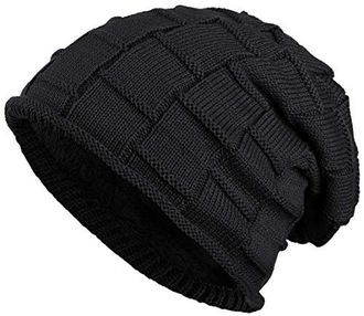 Balinco Bonnet doubl&eacute; Chaud avec Polaire en Peluche Bonnet dhiver Motif tress&eacute; Taille Unique pour Femmes et Hommes Bonnet (Noir)