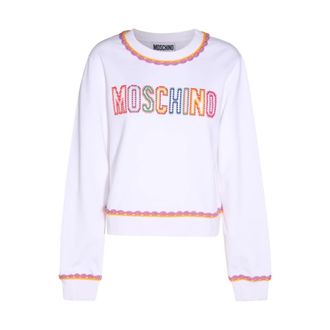 Moschino Wei&szlig; Orange Sweatshirt mit Besticktem Logo - - Sweatshirts & Hoodies - Damen - Wei&szlig; - XS