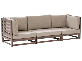 Beliani Gartensofa Akazienholz 3-Sitzer Dunkelbraun mit Auflagen Taupe Trani