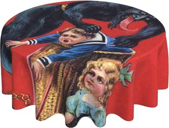 AOOEDM Frohe Weihnachten Krampus rote runde Tischdecke | 60 Zoll Durchmesser | Runde Tischabdeckung | Tischdeko | Staubdicht Falten | Buffettisch, Partys, Fe