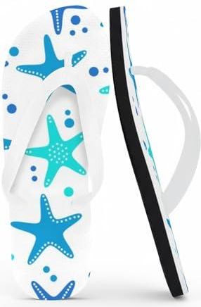 Generic Tongs mignonnes &eacute;toiles de mer &agrave; pois pour femme - Sandales de salle de bain - Semelle souple - Cadeau de remerciement, &Eacute;toiles de mer bleu sarcelle, 