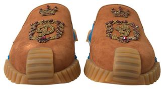 Dolce & Gabbana Mens Brown Suede Crown Logo Ns1 Slides Sandals Cotton