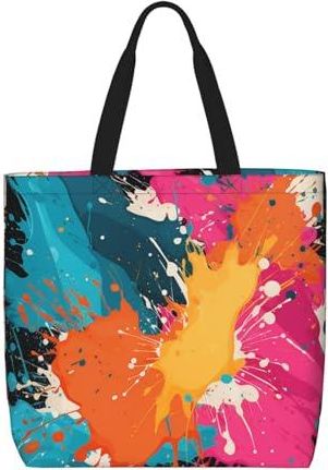 Generic Motif D&Eacute;claboussures De Couleur Sac Fourre-Tout L&eacute;ger Sacs De Courses Grand Sac A Main Femmes Pour Voyage Plage Travail