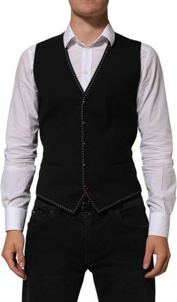 Dolce & Gabbana Black Wool Dress Formal Men Waistcoat Vest 03+wv