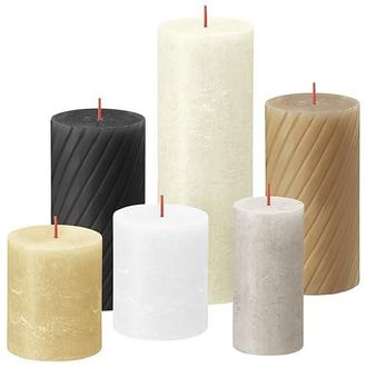 Bolsius Bougies Rustiques, Coffret Cadeau de 6, Pillow Talk, Bougies Décoratives pour la Maison, Longue Durée de Combustion, Non Parfumées, Contient de la Cir