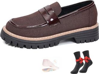 Generic Mocassins habillés à enfiler pour femme, mocassins habillés épais avec semelle à crampons confortables pour le travail et les affaires, marron, 39.5 E