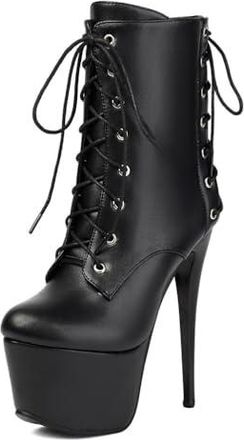 Generic Bottines À Plateforme en Cuir Verni pour Femmes Lacer Gothic Punk Bottes avec Fermeture Éclair Latérale Talon Aiguille Haut Chaussures De Bal De Fête,