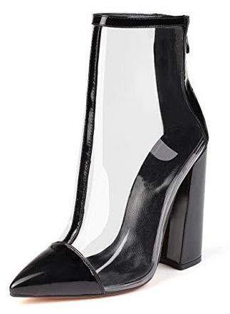 elashe Bottes Classiques Femme |12cm Bottine à Talon Bloc Haut 4.7 Bottes Chelsea Femme Noir EU36