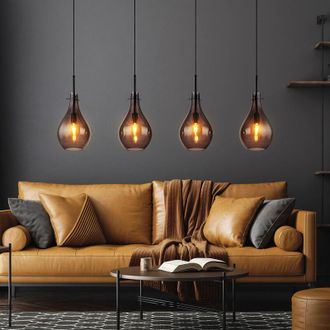 Globo Lighting Hängeleuchte Rauchglas Pendelleuchte 4-Flammig Glas Esszimmerlampe hängend, Metall, 4x E14 Fassung, LxBxH 110x18x120 cm