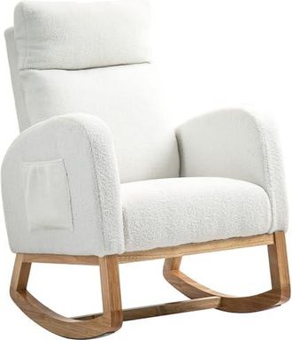 HOMCOM Fauteuil à Bascule Oscillant - Accoudoirs, Aspect Velours, Supporte jusquà 120 kg - Pour Chambre à Coucher, Salon, Allaitement