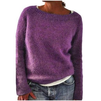 Generic Pull tricot&eacute; &agrave; manches longues pour femme Col bateau R&eacute;tro L&eacute;ger Pull Haut pour Automne Hiver, violet, 3XL