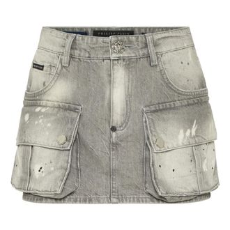 Philipp Plein Femme, Jupes, Gris, Taille: 38 FR Denim Cargo Mini Skirt