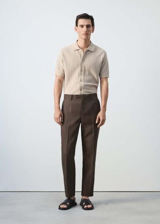 Mango Pantalon de tailleur en m&eacute;lange de lyocell et lin marron - Homme - 38 - MANGO MAN