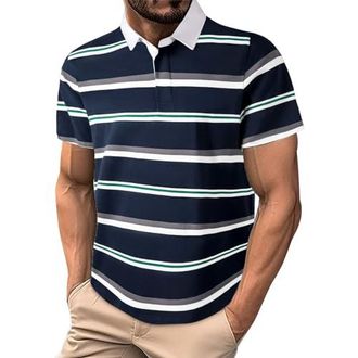 Generic Chemise ray&eacute;e pour homme - D&eacute;contract&eacute;e - Tendance - Manches courtes - Revers - Manches courtes, Noir, 3XL