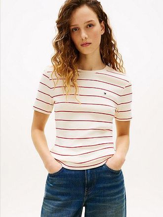 Tommy Hilfiger T-shirt slim col ras-du-cou et drapeau brod&eacute;