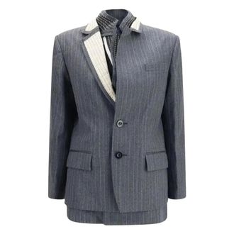 sacai Blazer en Laine &agrave; Rayures Tennis - Femme - Vestes - Gris - Taille: 40 FR