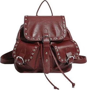 Generic Sac &agrave; dos de voyage tendance en cuir synth&eacute;tique de grande capacit&eacute; avec rabat pour adolescentes et adultes, Rouge