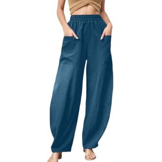 Generic Pantalon en coton et lin pour femme - Jambe large - Pantalon de plage d&eacute;t&eacute; confortable - Pantalon de yoga Palazzo - XIYU26052, vert fonc&eacute;, 3XL