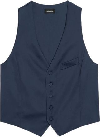 Zadig&Voltaire Femme, Vestes, Bleu, Taille: 38 FR Waistcoat Emaux Satin