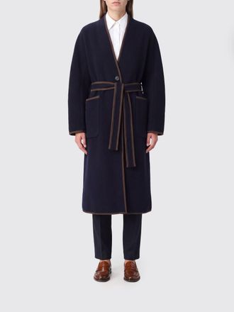 Bazar Deluxe Manteau long droit en laine et yak avec ceinture et bordures contrastantes