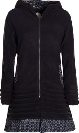 vishes Alternative Bekleidung - Damen lange Fleecejacke Hippiemantel &Uuml;bergangsjacke Zipfelkapuze schwarz 46-48