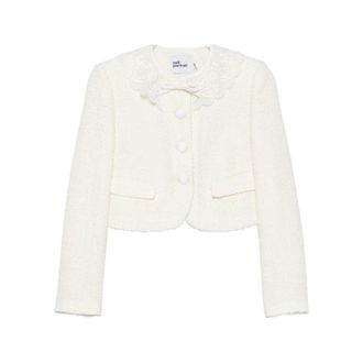 Self Portrait Femme, Vestes, Blanc, Taille: 36 FR Veste &agrave; Col en Dentelle Boucl&eacute;