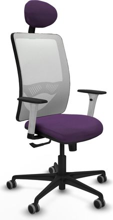 Piqueras y Crespo Violetter Schreibtischstuhl Zulema mit wei&szlig;en und schwarzen Armlehnen, h&ouml;henverstellbarer Lendenwirbelst&uuml;tze und festem Kopfteil, ausgestattet mit 3 P