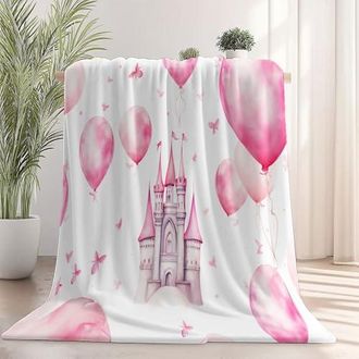 Generic Couverture Douillette pour Enfant avec imprimé Onirique Ballons Châteaux (Aquarelle) - Rose Jolie Couverture Polaire en Flanelle - Chaude et Confortab
