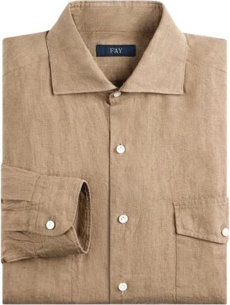 Fay Homme, Chemises, Beige, Taille: 2XL Chemise en lin