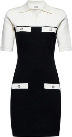 Silvian Heach Femme, Robes, Noir, Taille: 36 FR Robe Courte avec D&eacute;tails Contrast&eacute;s