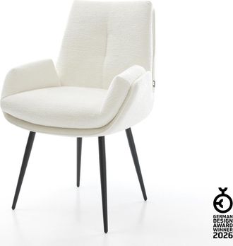 DELIFE Esszimmerstuhl Clea-Flex Boucl&eacute; Soft Beige 4-Fu&szlig; konisch Schwarz, Esszimmerst&uuml;hle