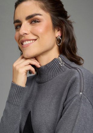 Laura Scott Strickpullover mit Stehkragen und Rei&szlig;verschluss, l&auml;ssig geschnitten mit Stern-Design