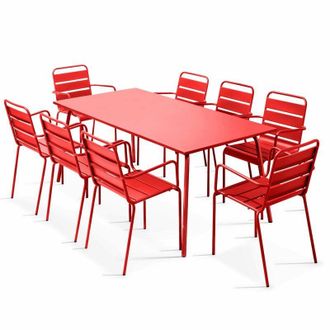 Oviala Oviala - Ensemble table de jardin et 8 fauteuils en m&eacute;tal rouge - Palavas