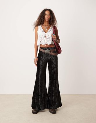 Free People Pantalon plissé ample en velours froissé - Noir