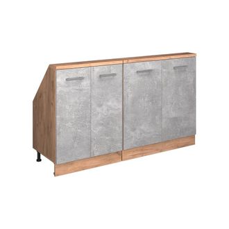 Vicco K&uuml;chenschrank f&uuml;r Dachschr&auml;gen R-Line, Beton/Goldkraft Eiche, 140 cm 2er Set