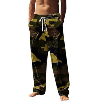 Generic Pantalon surdimensionn&eacute; en coton et lin pour homme - Style d&eacute;contract&eacute; - Imprim&eacute; camouflage 3D - Pantalon l&eacute;ger, Jn, XXL