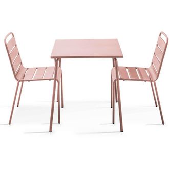 Oviala Ensemble table de jardin carr&eacute;e et 2 chaises rose poudr&eacute; - Palavas
