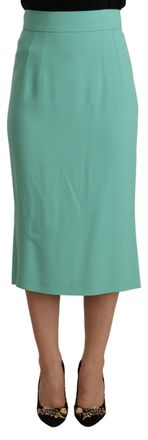 Dolce & Gabbana Womens Mint Green Viscose Pencil Cut Midi Skirt Acetate Elastane