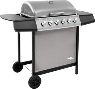 vidaXL Vidaxl - Barbecue gril &agrave; gaz avec 6 br&ucirc;leurs Noir et argent&eacute;