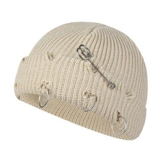 Generic Bonnet tricot&eacute; avec d&eacute;coration et &eacute;pingle unisexe c&ocirc;tel&eacute; doux unisexe pour homme et femme, bonnet dhiver en tricot doux et chaud, Beige 01, Taille uni
