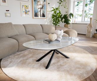 DELIFE Couchtisch Edge Oval 140x75 cm Keramik Onyx Pearl Sarity Metall Schwarz, Couchtische