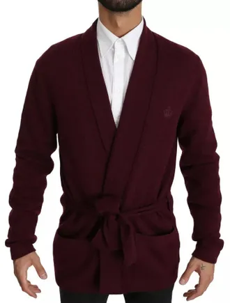 Dolce & Gabbana Mens Cashmere Cardigan Maroon Clothing