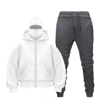 Generic Surv&ecirc;tements pour homme &agrave; double capuche et surv&ecirc;tement de jogging pour homme ensemble complet de couleur unie 2 pi&egrave;ces ensembles cagoule sweat &agrave; capu