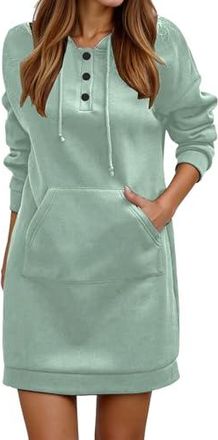 Generic 2026 Robe pull décontractée à capuche pour femme avec boutons sur le devant, tunique à manches longues pour un usage quotidien, tenue confortable pour