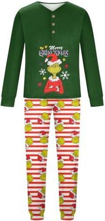 Generic Le Grinch Pyjama Noel Famille De Grinch Femme Pull Chaud Et Doux Homme The Adulte Noël Costume Enfant Hiver Assorti Ensemble Garcon Couple Bebe Deguis