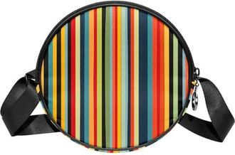 Generic Sac &agrave; bandouli&egrave;re rond pour femme, avec bandes de couleur, sac &agrave; dos &agrave; bandouli&egrave;re r&eacute;glable avec fermeture &eacute;clair, sac &agrave; main rond d&eacute;contract&eacute; pour fe